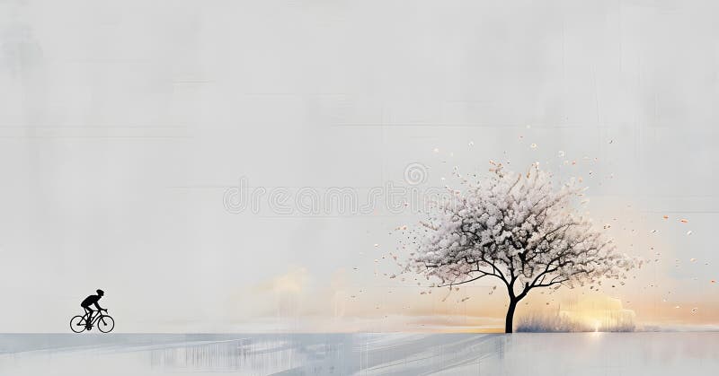Abstract Minimalist Spring Scene with a Single, Sharp Silhouette of a ...