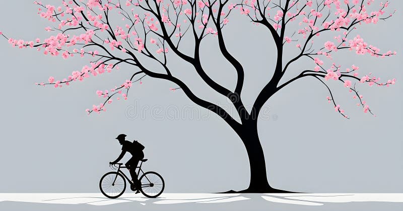 Abstract Minimalist Spring Scene with a Single, Sharp Silhouette of a ...