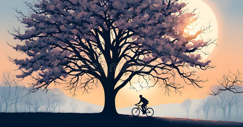 Abstract Minimalist Spring Scene with a Single, Sharp Silhouette of a ...