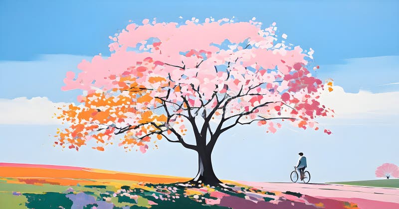 Abstract Minimalist Spring Scene with a Single, Sharp Silhouette of a ...