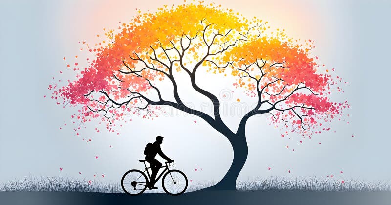 Abstract Minimalist Spring Scene with a Single, Sharp Silhouette of a ...