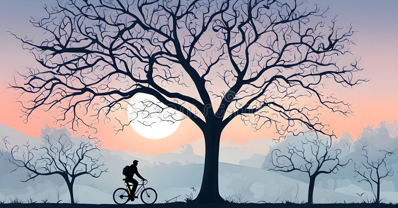 Abstract Minimalist Spring Scene with a Single, Sharp Silhouette of a ...