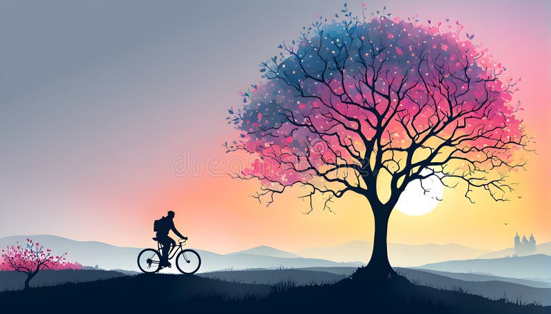 Abstract Minimalist Spring Scene with a Single, Sharp Silhouette of a ...