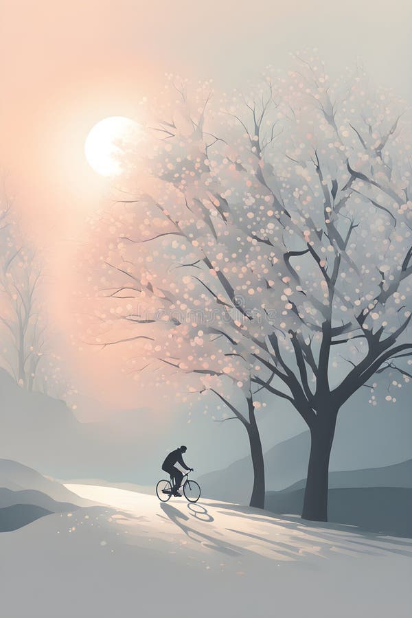 Abstract Minimalist Spring Scene with a Single, Sharp Silhouette of a ...