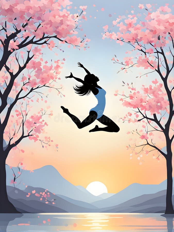 Abstract Minimalist Spring Scene with a Single, Sharp Silhouette of a ...