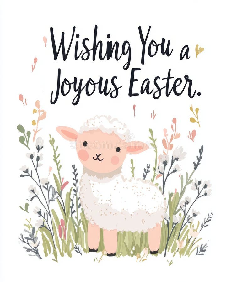 Minimalist Easter Card Design with Lamb Illustration and Message Stock ...