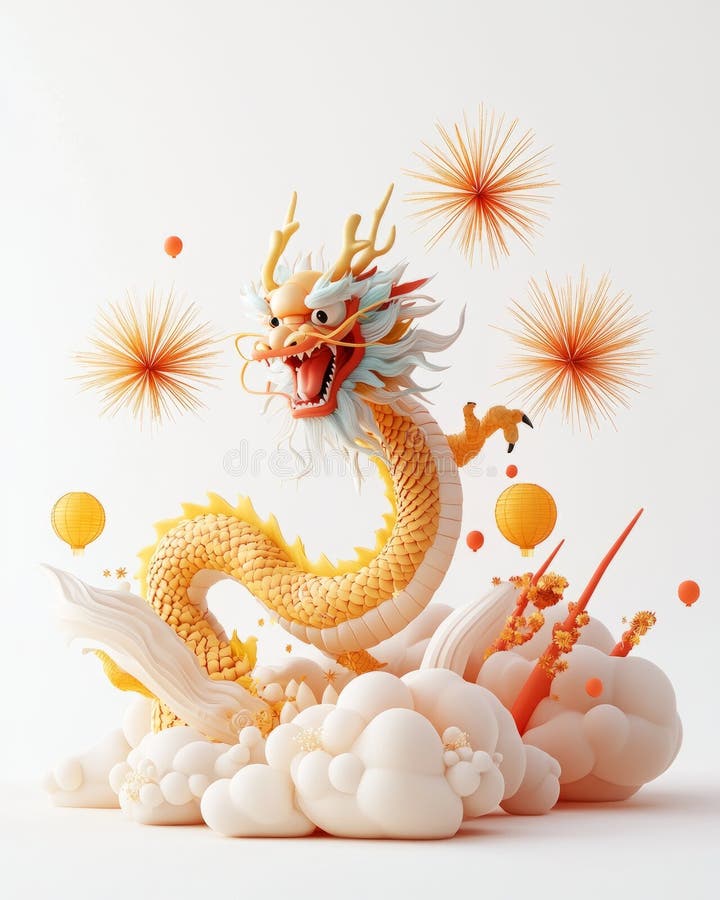Minimalist 3D Dragon Fireworks for Chinese New Year Stock Illustration ...