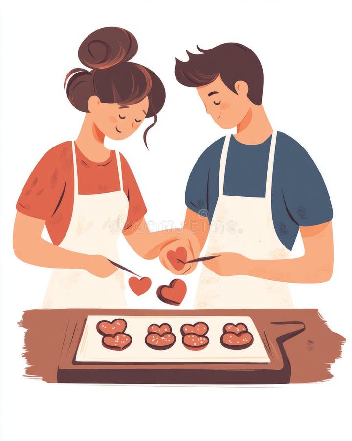 Valentines Day Cooking Class Illustration with Heartshaped Cookies ...