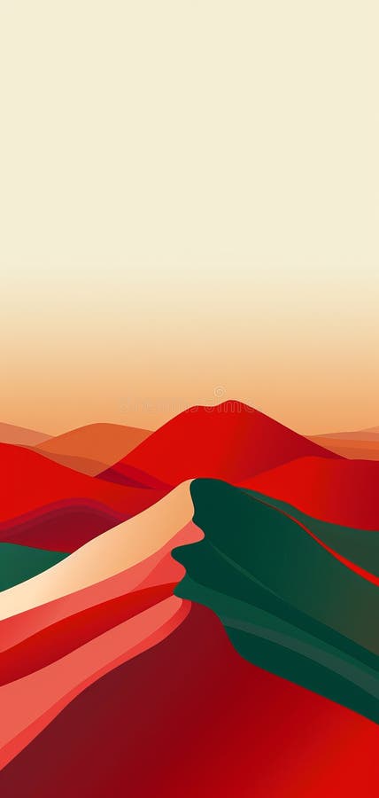 Abstract Minimalistic Red and Green Landscape with Gradient Background ...