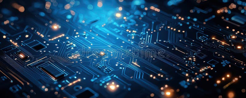 Abstract Minimalistic Blue Circuit Board Background with Glowing ...