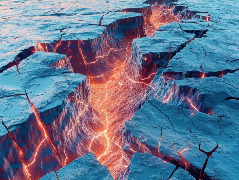 Abstract Minimalistic Earth Cracks with Glowing Lava Effect Stock ...