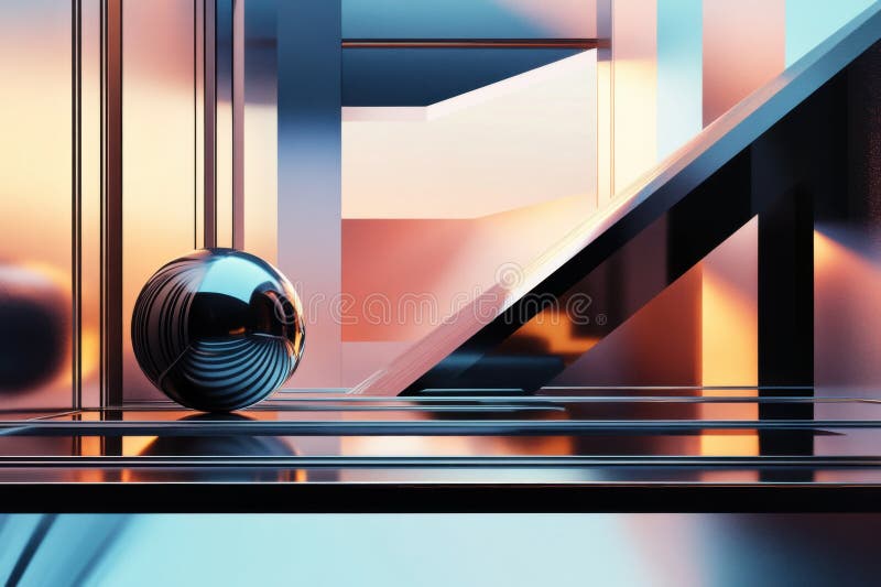 Abstract Minimalistic Geometric Design with Metallic Sphere in Modern ...