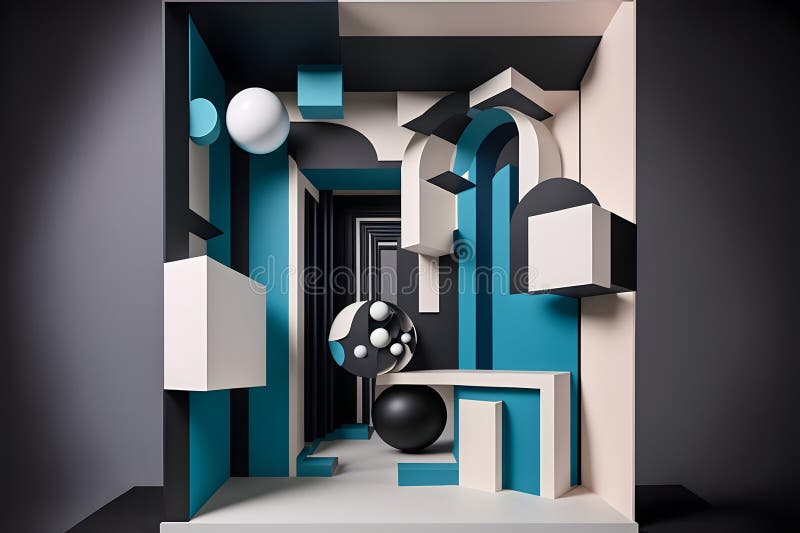 Abstract Minimalistic Geometric Shapes Scene, Neural Network Generated ...