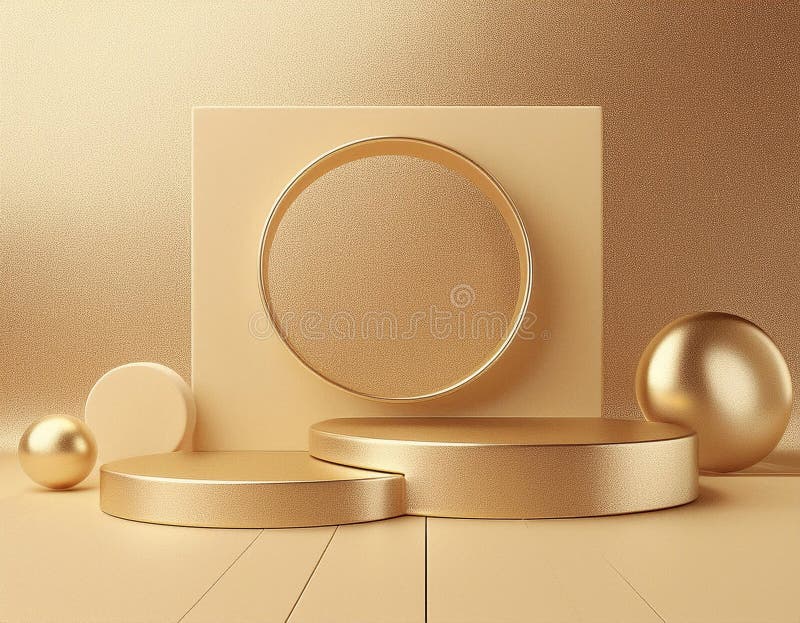 Abstract Minimal Gold 3D Background with Geometric Shapes on Pedestal ...