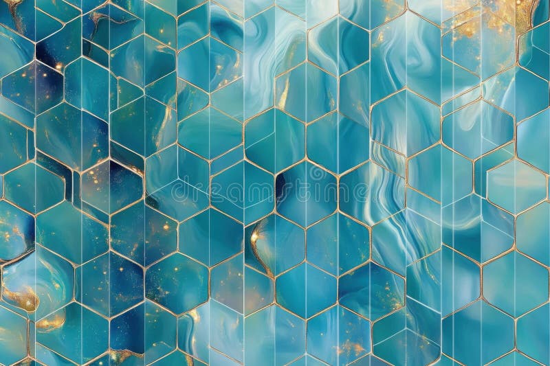 Abstract Minimalistic Honeycomb Pattern with Blue and Gold Marbling ...