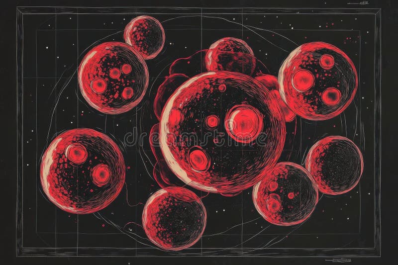 Abstract Minimalistic Illustration of Red Cells on Black Background for ...