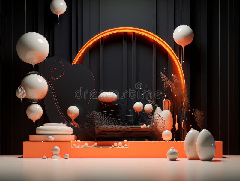 Abstract Minimalistic Orange, Black and White Scene with Geometric ...