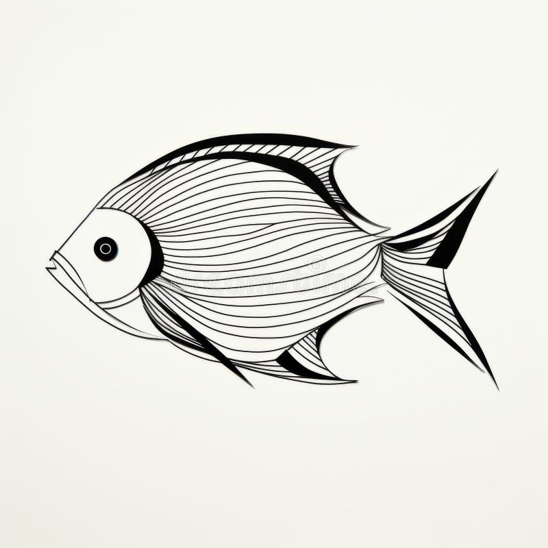 Abstract Minimalistic Tropical Fish Drawing with Rhythmic Linear ...