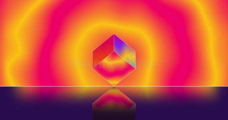 Abstract Mirror Cube with Gradient Faces Rotating on a Mirror Retro ...
