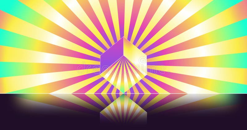 Abstract Mirror Cube with Gradient Faces Rotating on a Mirror Retro ...