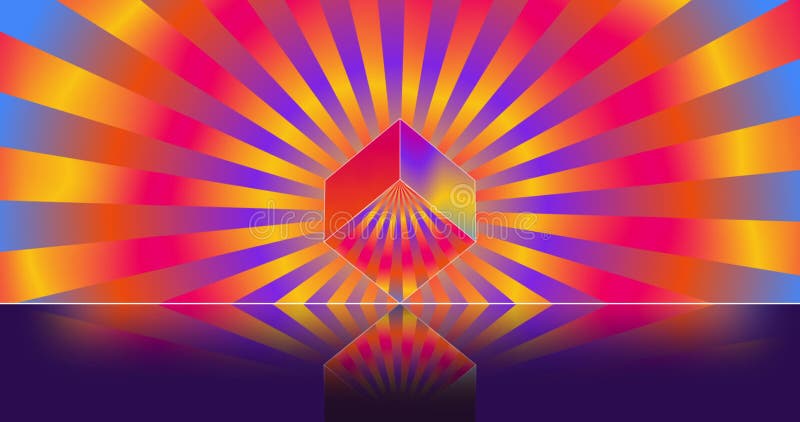 Abstract Mirror Cube with Gradient Faces Rotating on a Mirror Retro ...