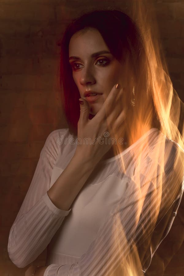 Abstract Mixed Light Portrait of Attractive Brunette Model at St Stock ...