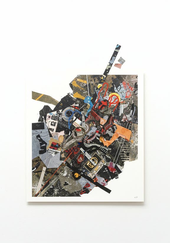 Abstract Mixed Media Artwork Featuring an Intricate Collage of Various ...