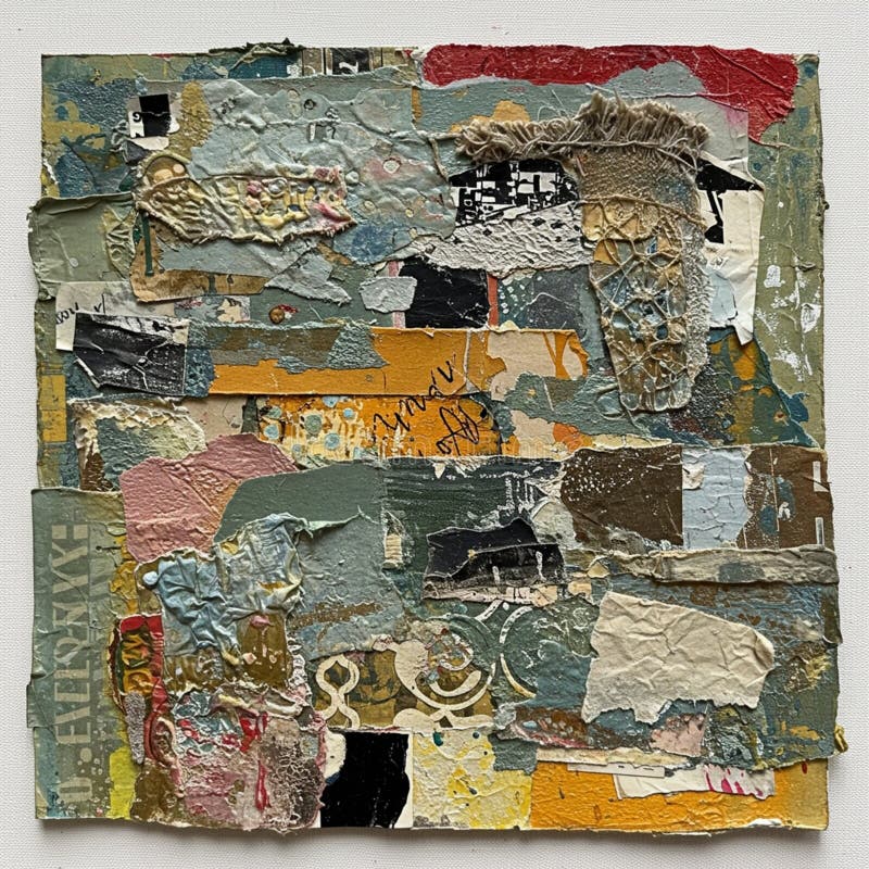 An Abstract Mixed-media Collage on Canvas, Featuring Layered Paper ...