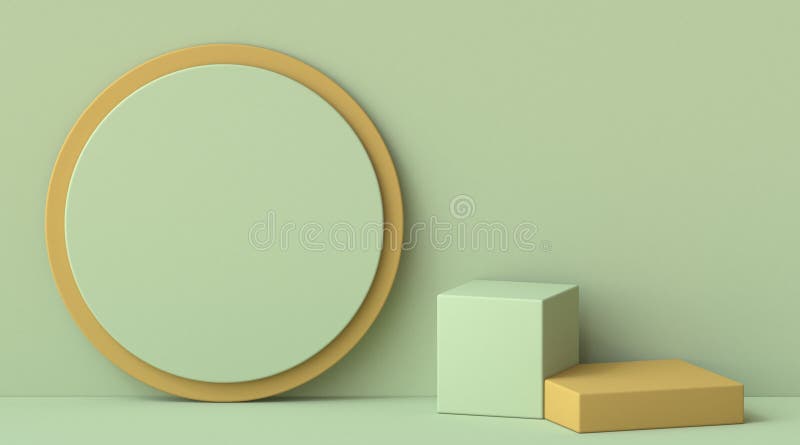 Abstract Mock Up Circle Frame and Two Cube Objects 3D Stock ...