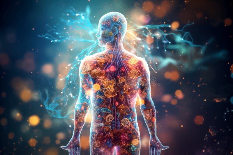 Abstract Model of Man of DNA Molecule. Human Body Low Poly Wireframe ...