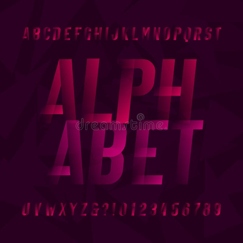 Abstract Modern Alphabet Typeface. Oblique Type Letters and Numbers on ...