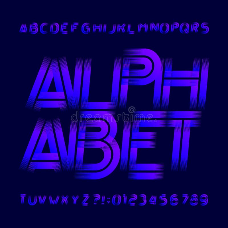 Abstract Modern Alphabet Typeface. Oblique Type Letters and Numbers ...