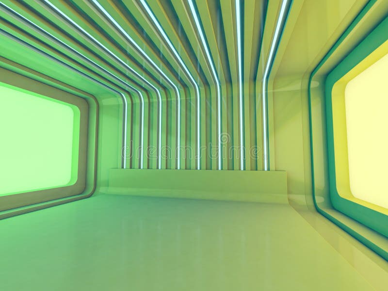 Abstract Modern Architecture Background, Empty Open Space Interior. 3D ...