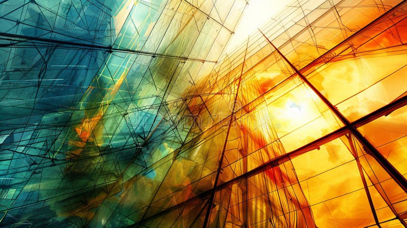 Abstract Modern Architecture, Geometric Glass Building Facade, Sunlight ...