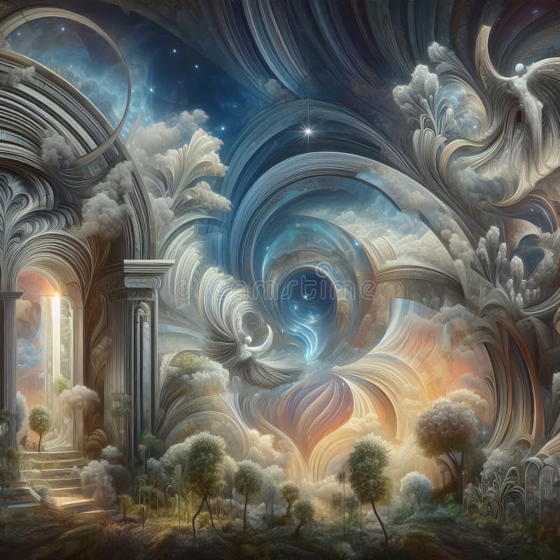 An Abstract Modern Art Liminal Dream Garden Scene, Surreal Art ...