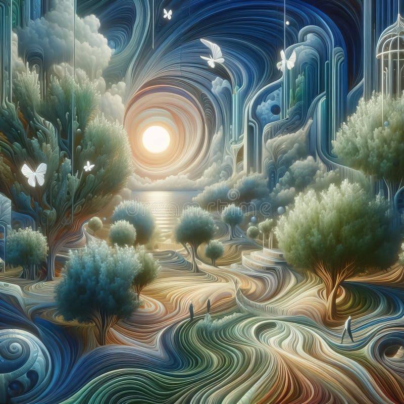 An Abstract Modern Art Liminal Dream Garden Scene, Surreal Art ...