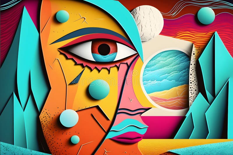 Abstract Modern Art Work with Strange Faces in Picasso Style Stock ...