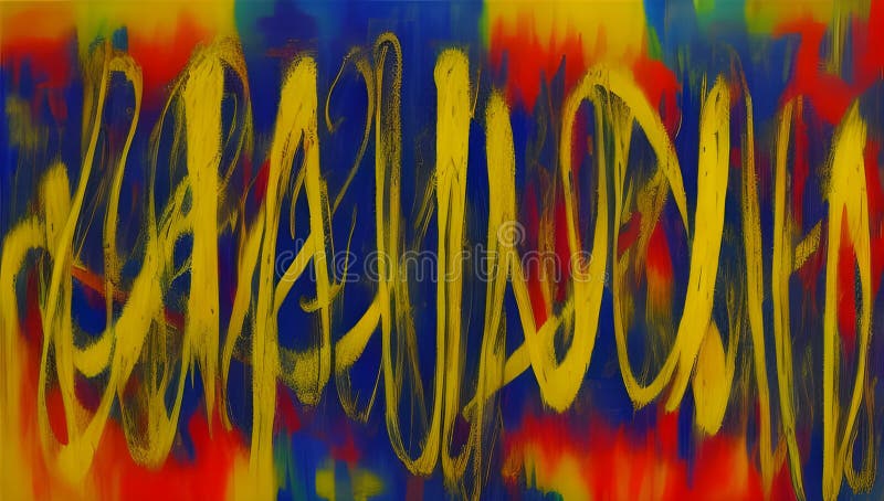 Abstract Modern Asemic Calligraphy Artwork Bright Primary Colors. Stock ...