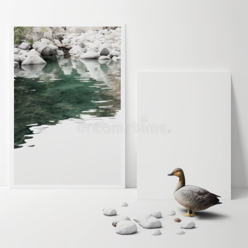 Abstract Modern Background, Crystal Clear River and Wild Ducks, AI ...