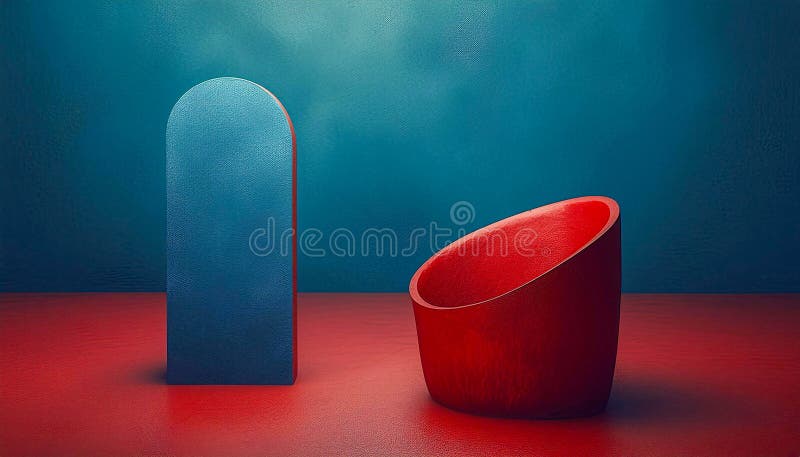 Abstract Modern Background with Two Red and Blue Color Objects on Red ...