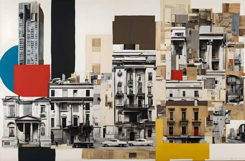 Abstract Collage and Mixed Media Architecture Themed Painting with ...