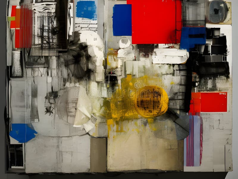 Abstract Collage and Mixed Media Themed Painting with Complementary ... Abstract Collage and Mixed Media Themed Painting with Complementary ...