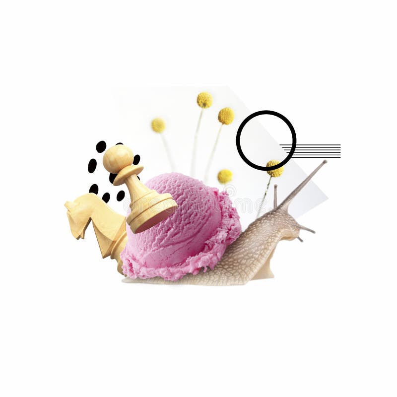 Modern Collage with a Mountain, Ice-cream and Abstract Shapes Stock ...