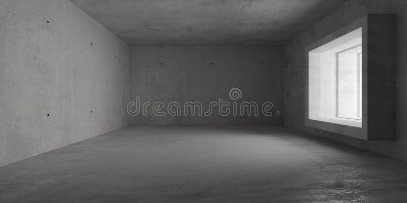 Abstract Modern Concrete Room with Offset and Framed Window Opening in ...