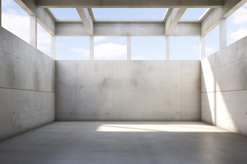 Abstract Modern Concrete Room with Skylight Stock Illustration ...
