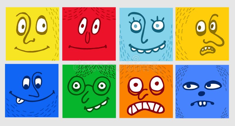 Abstract Modern Different Colored Characters. Square Abstract Comic ...