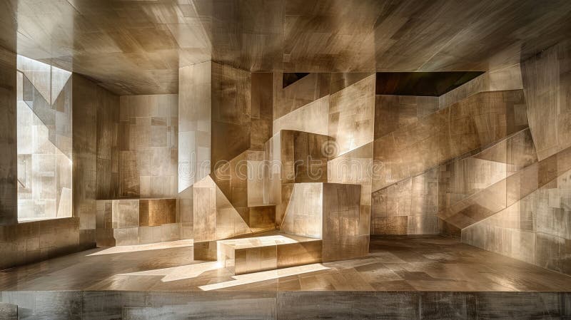 Abstract Modern Geometric Empty Room Interior, Wood Walls. Structure ...
