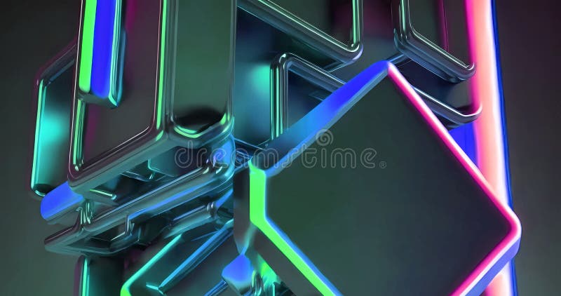 Abstract Modern Geometric Graphite 3d Elements with Neon Light Stock ...