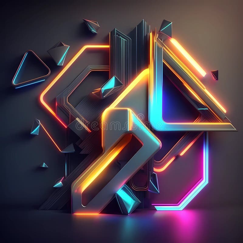 Abstract Modern Geometric Graphite 3d Elements with Neon Light Stock ...