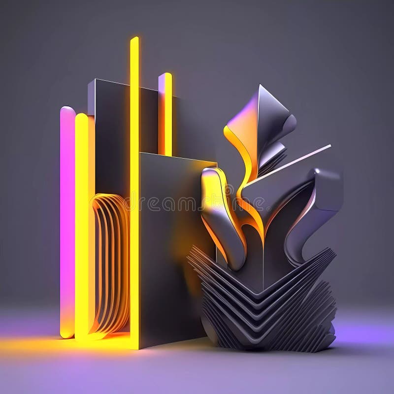 Abstract Modern Geometric Graphite 3d Elements with Neon Light Stock ...